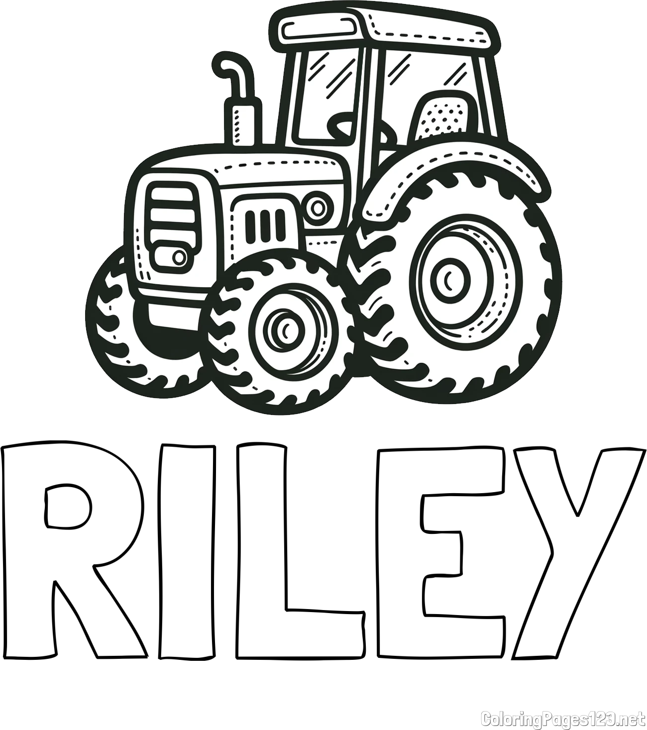 RILEY Coloring Page and Beautiful Tractor Coloring Page