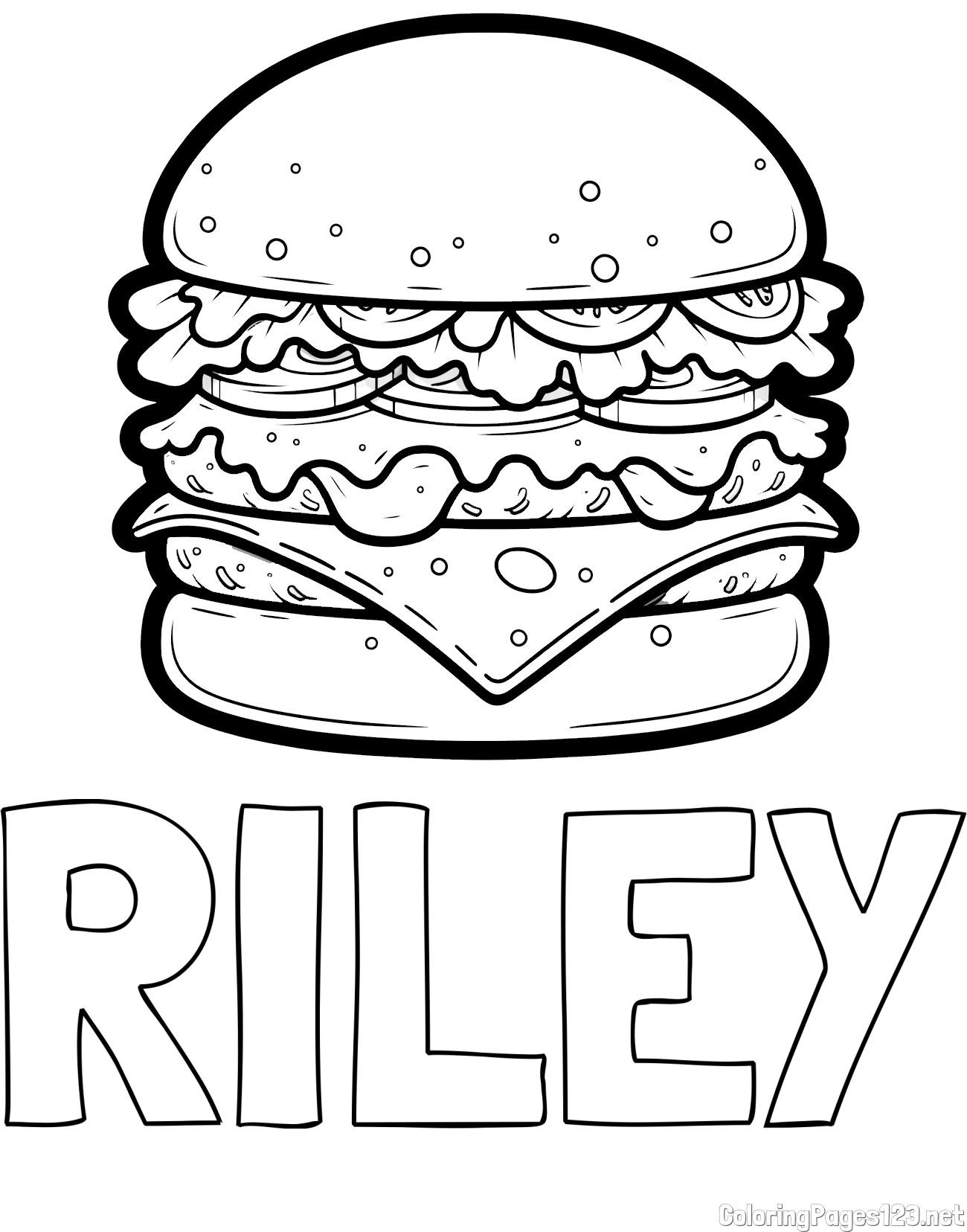 Color online: RILEY Coloring Page and Giant Hamburger Coloring Page ...