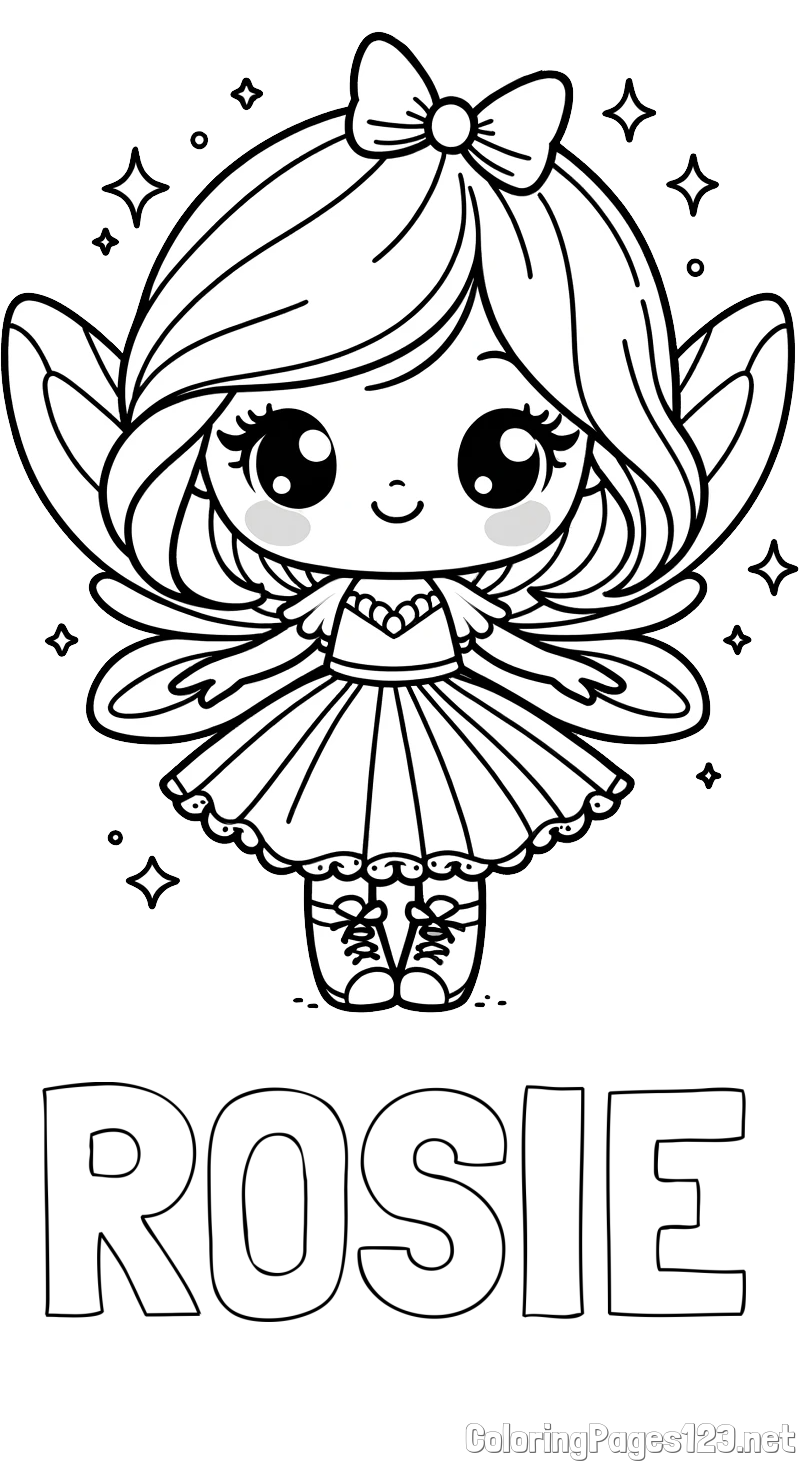 ROSIE Coloring Page and Coloring Page of a Magical Fairy with a Cute Face