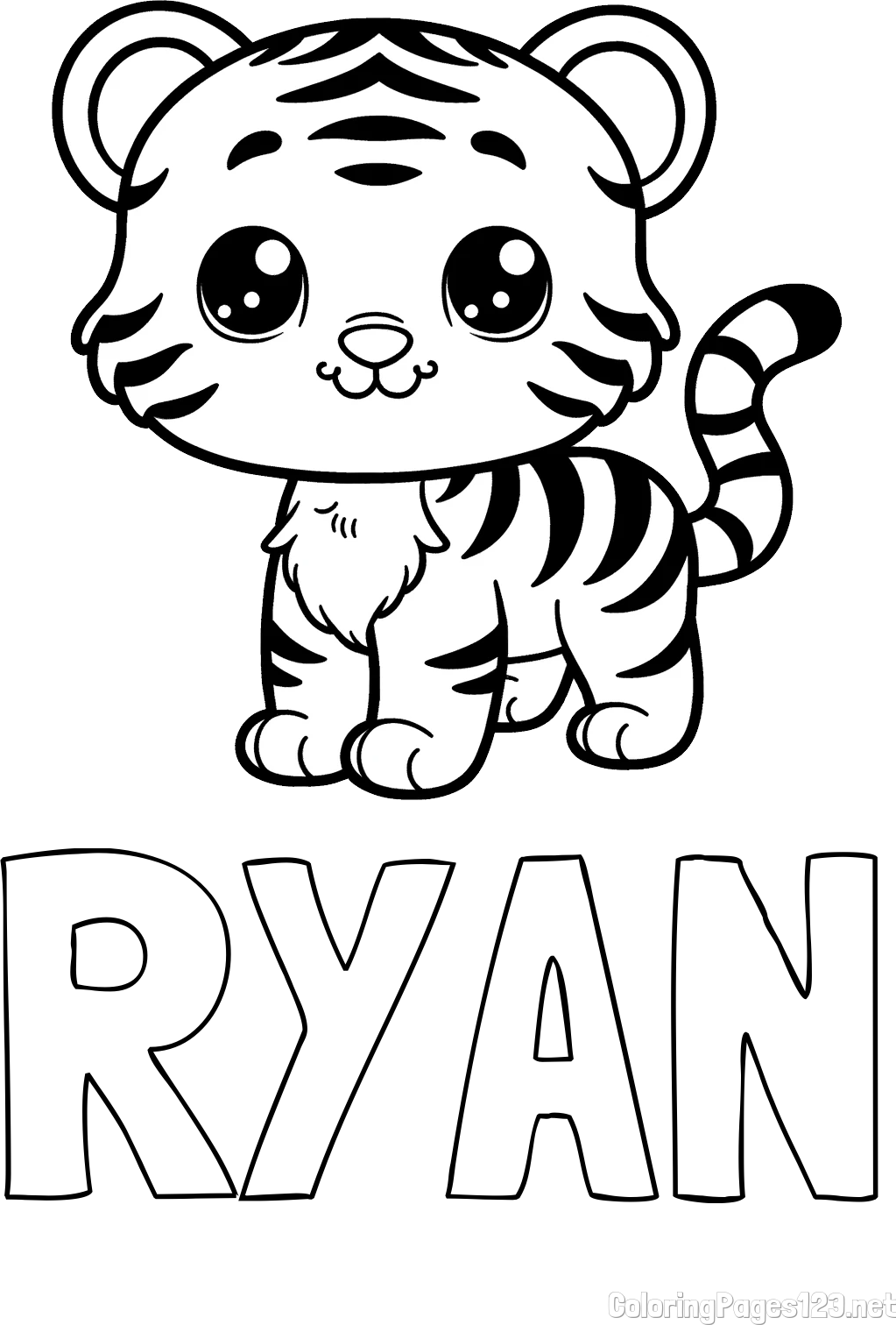 RYAN Coloring Page alongside Cute Tiger Cub Coloring Page