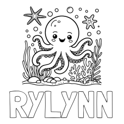 RYLYNN Coloring Page and Coloring Page of a Cute Octopus in the Ocean