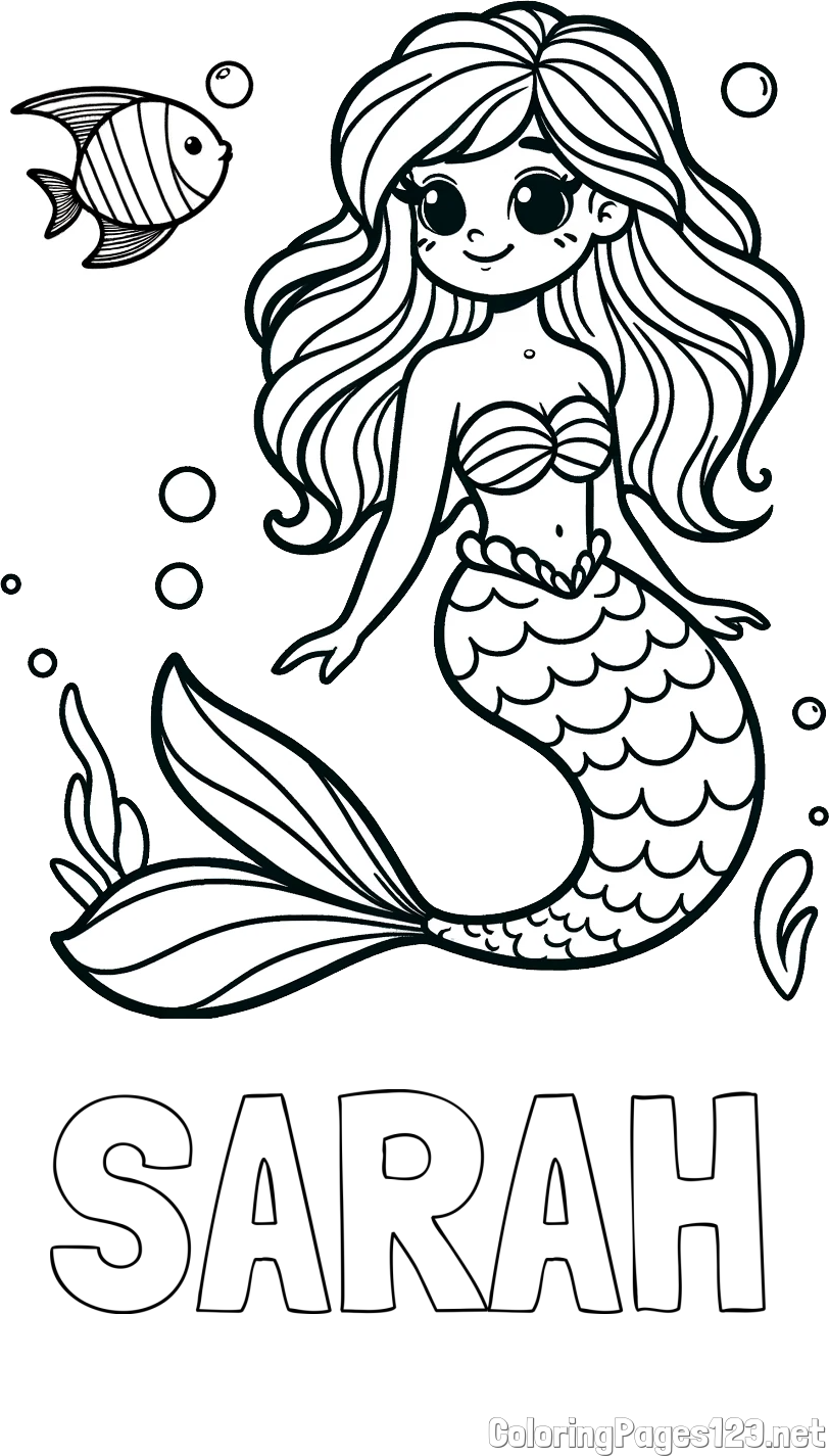 Color online: SARAH Coloring Page and Coloring Page of a Little Mermaid ...