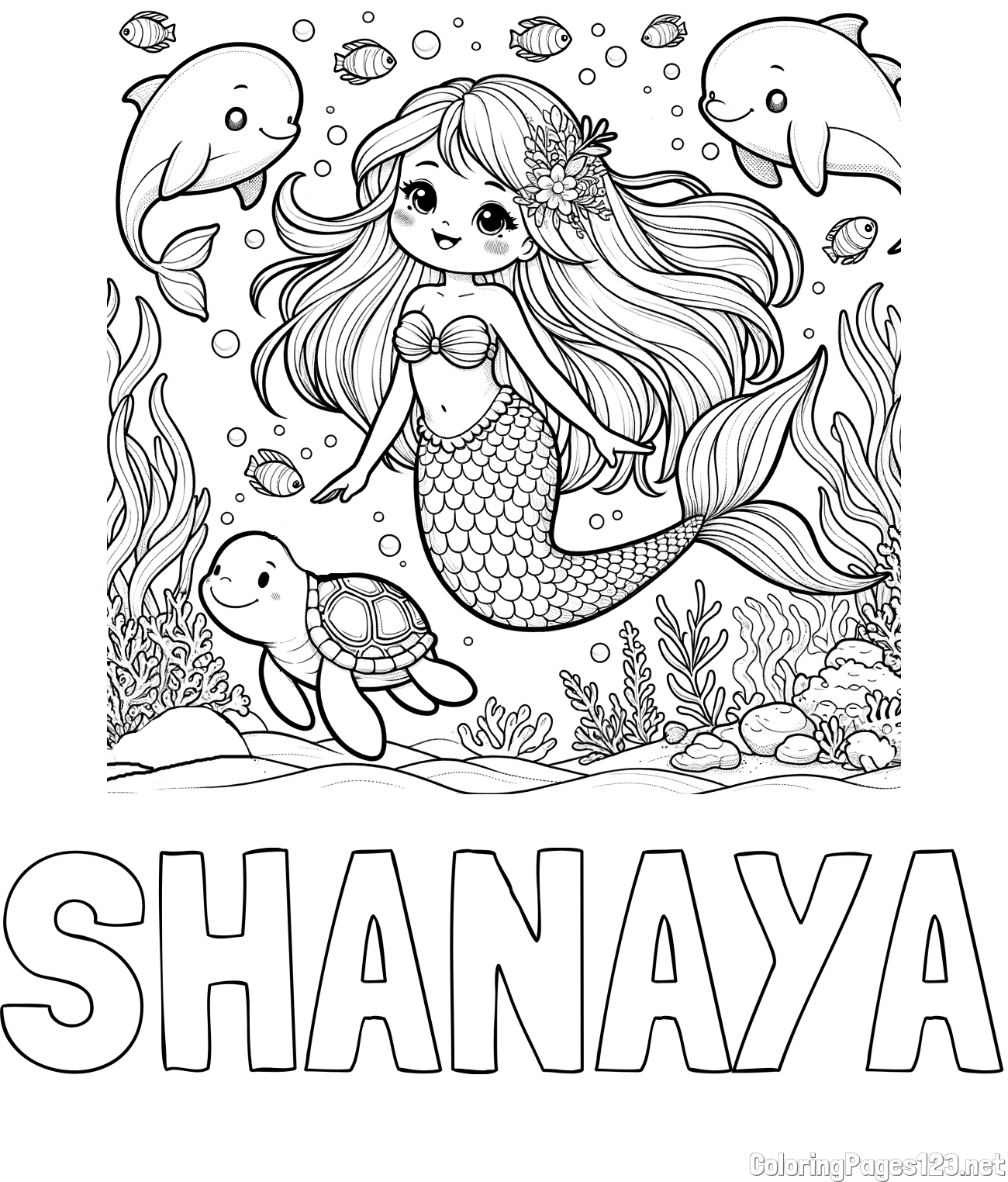 SHANAYA Coloring Page and Coloring Page of a Cute Mermaid with Friends