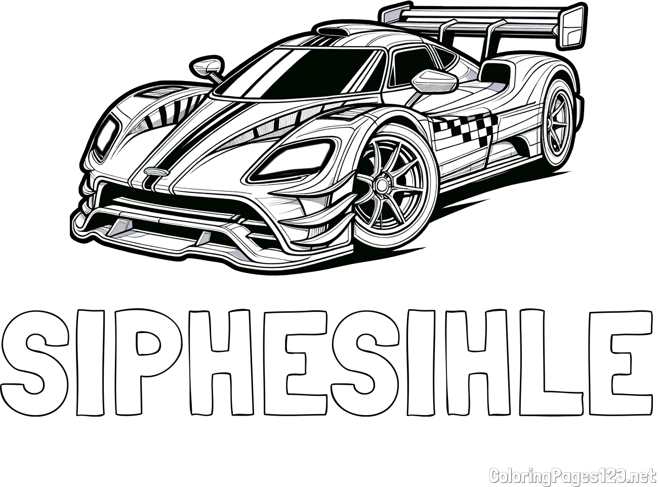 SIPHESIHLE Coloring Page and Coloring Page of a Futuristic Racing Car