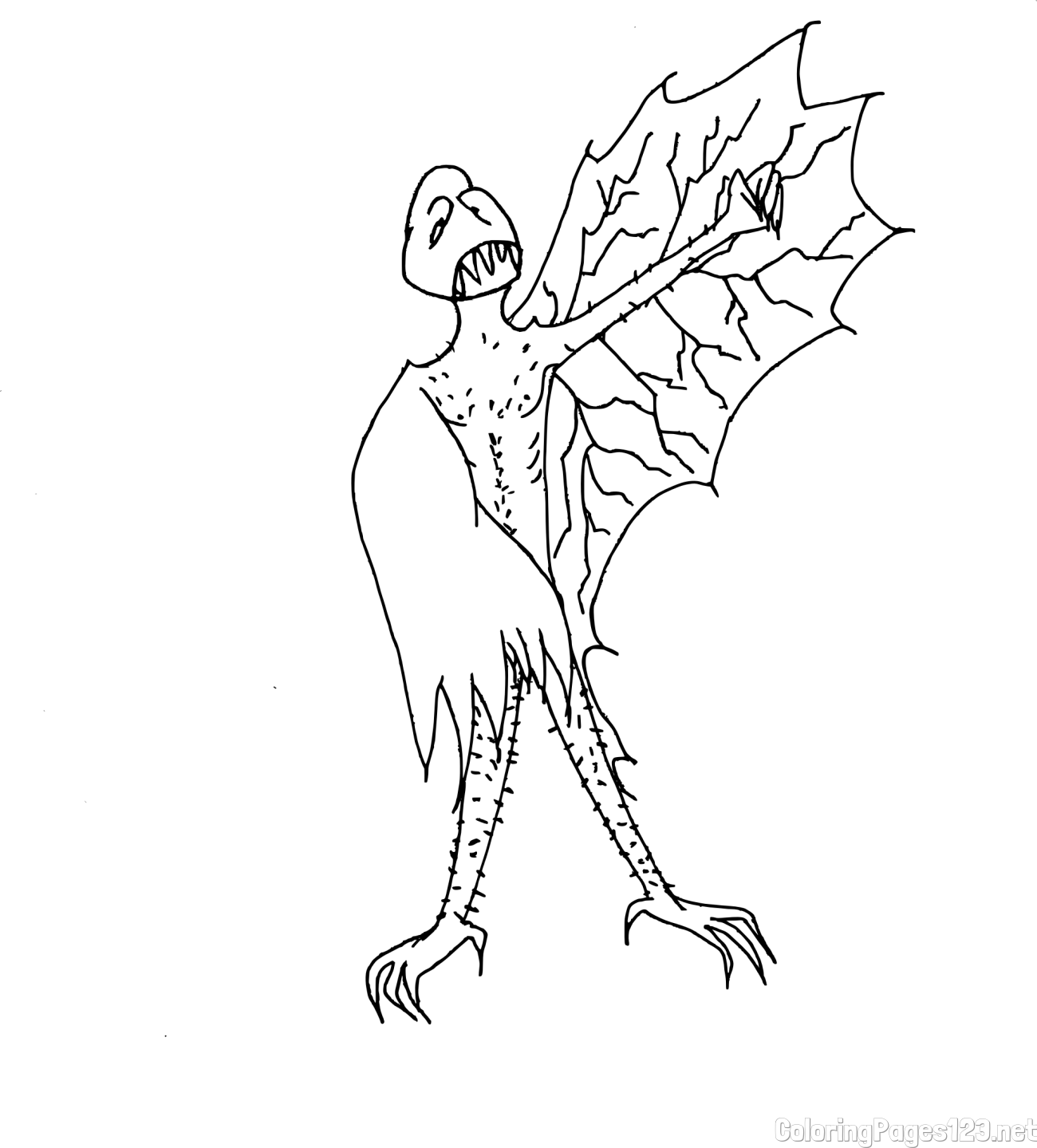 Terrifying Winged Monster Coloring Page- Bat-Like and Fierce