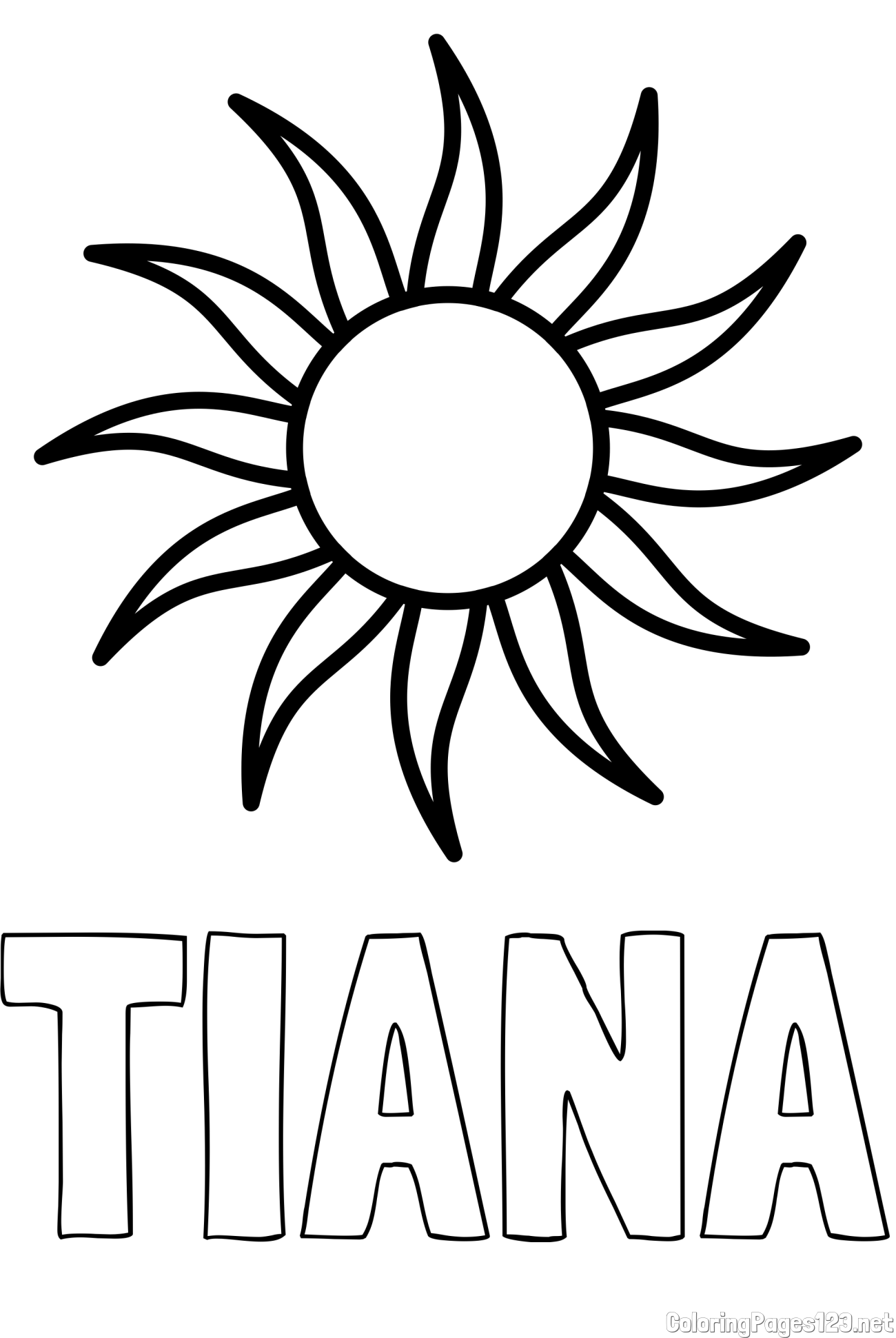 TIANA Coloring Page and Simple Sun Coloring Page for Kids