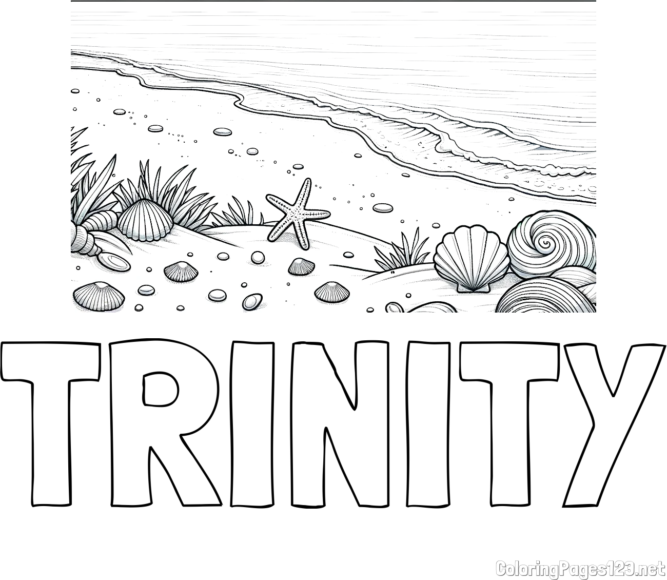 TRINITY Coloring Page and Beautiful Seashore Coloring Page