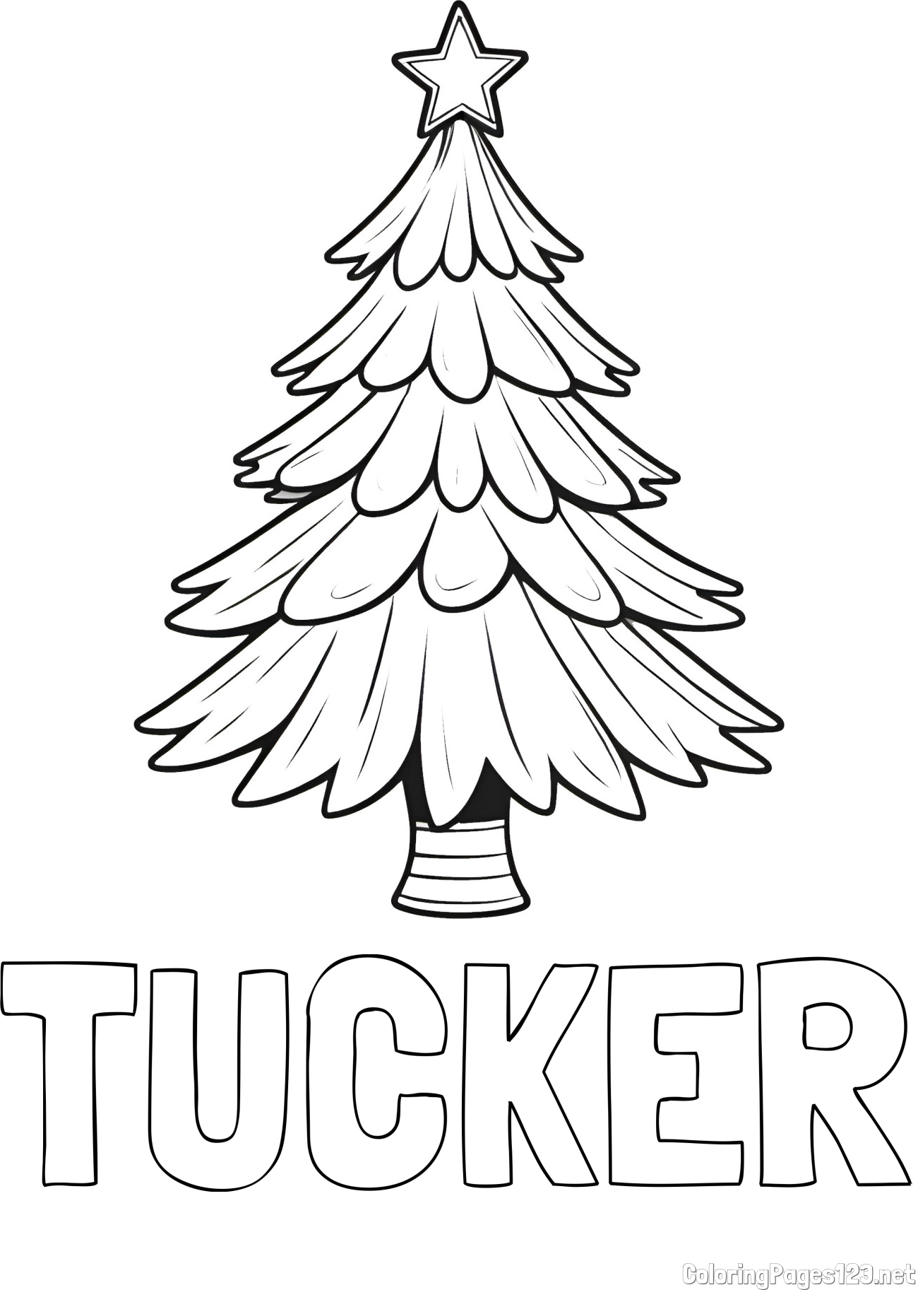 TUCKER Coloring Page and Christmas Tree with Star Coloring Page