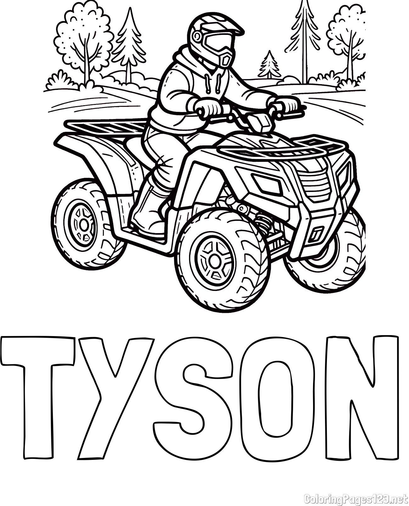 TYSON Coloring Page and Motorist on ATV Coloring Page