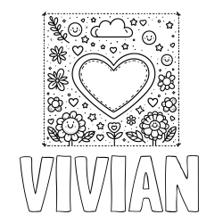 VIVIAN Coloring Page and Free Printable Coloring Page of Heart and Flowers