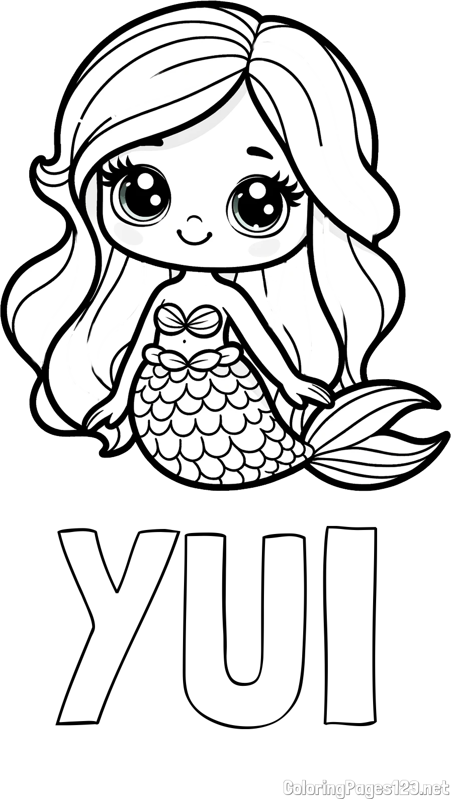 YUI Coloring Page and Coloring Page of a Very Cute Little Mermaid