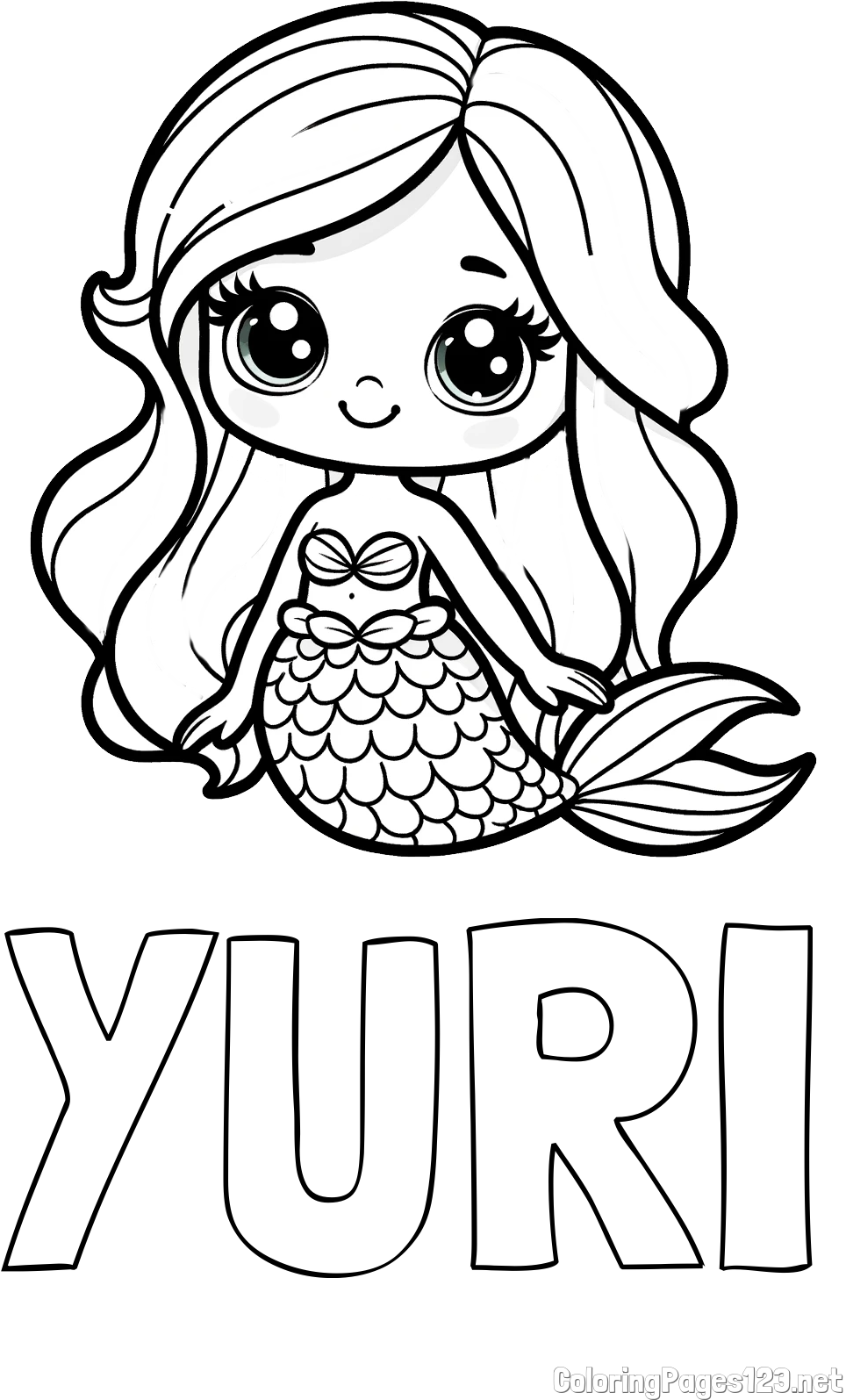 YURI Coloring Page and Coloring Page of a Very Cute Little Mermaid
