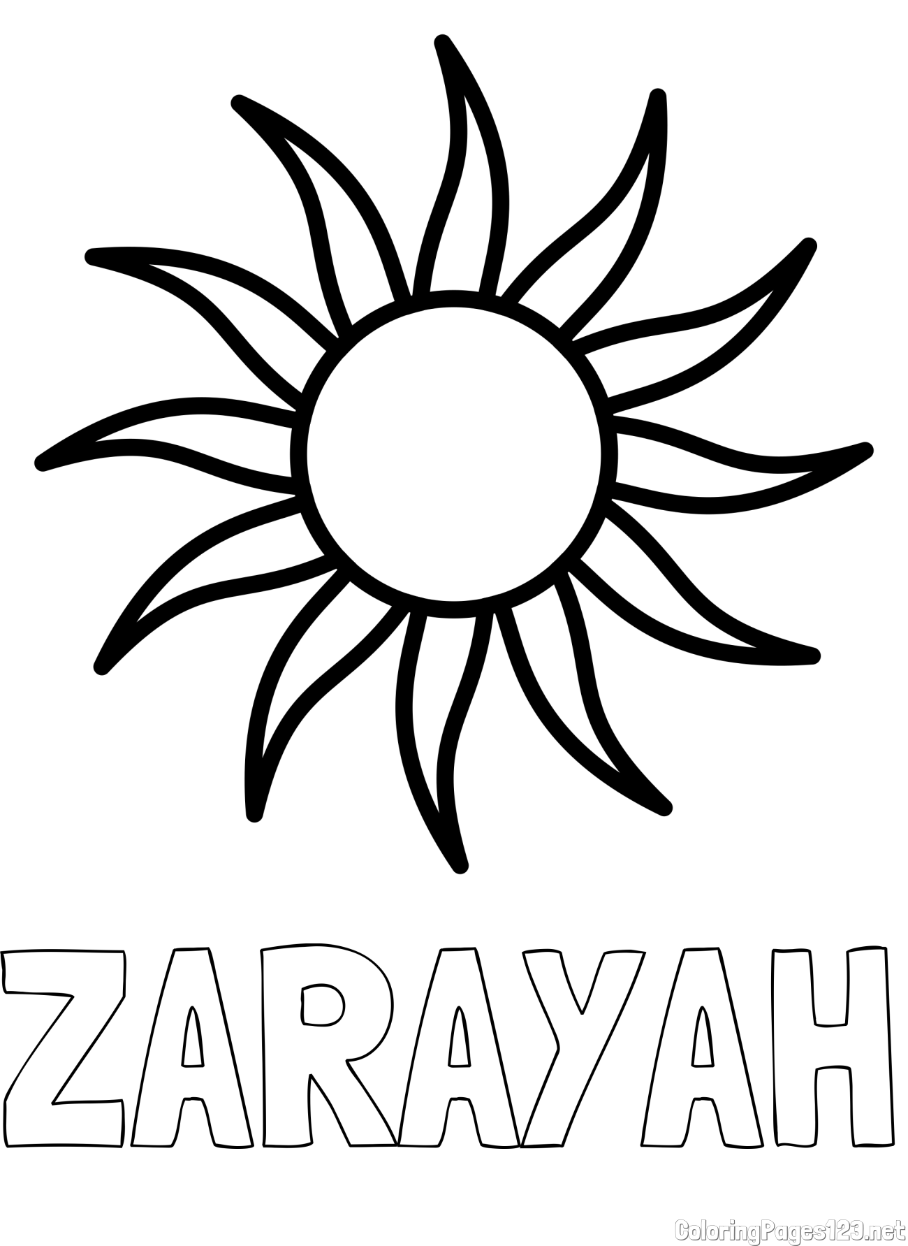 ZARAYAH Coloring Page and Simple Sun Coloring Page for Kids