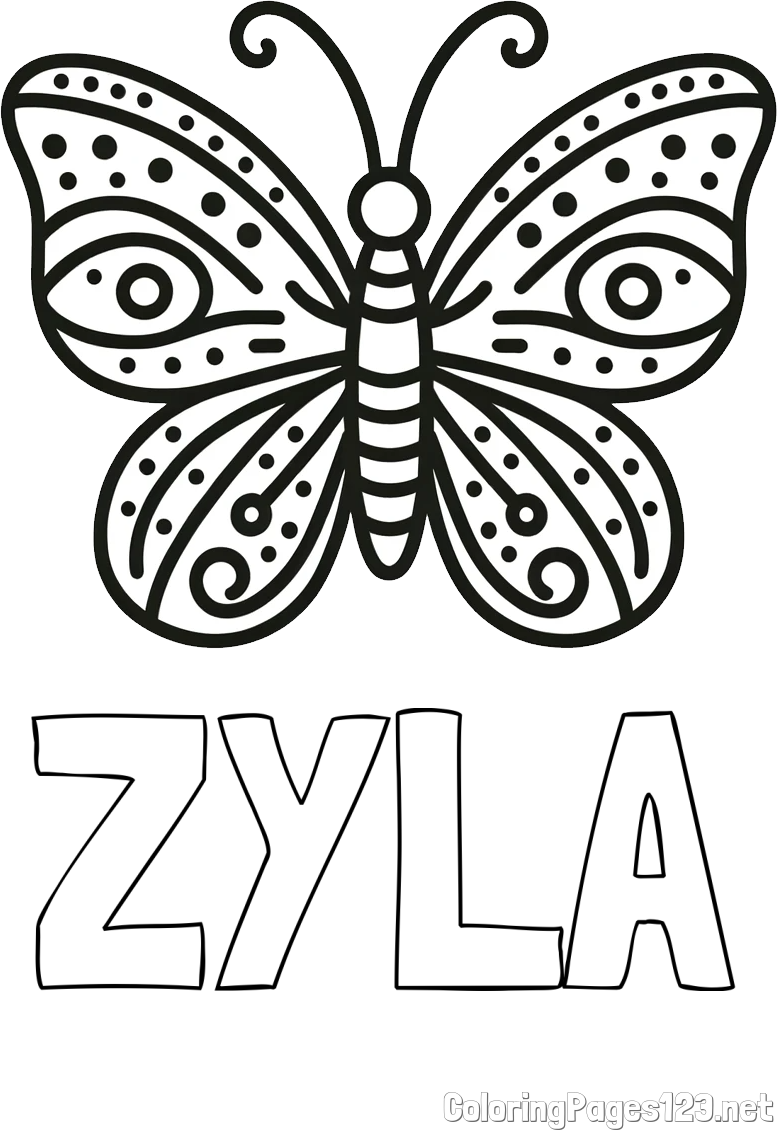 ZYLA Coloring Page and Butterfly Coloring Page (Simple)